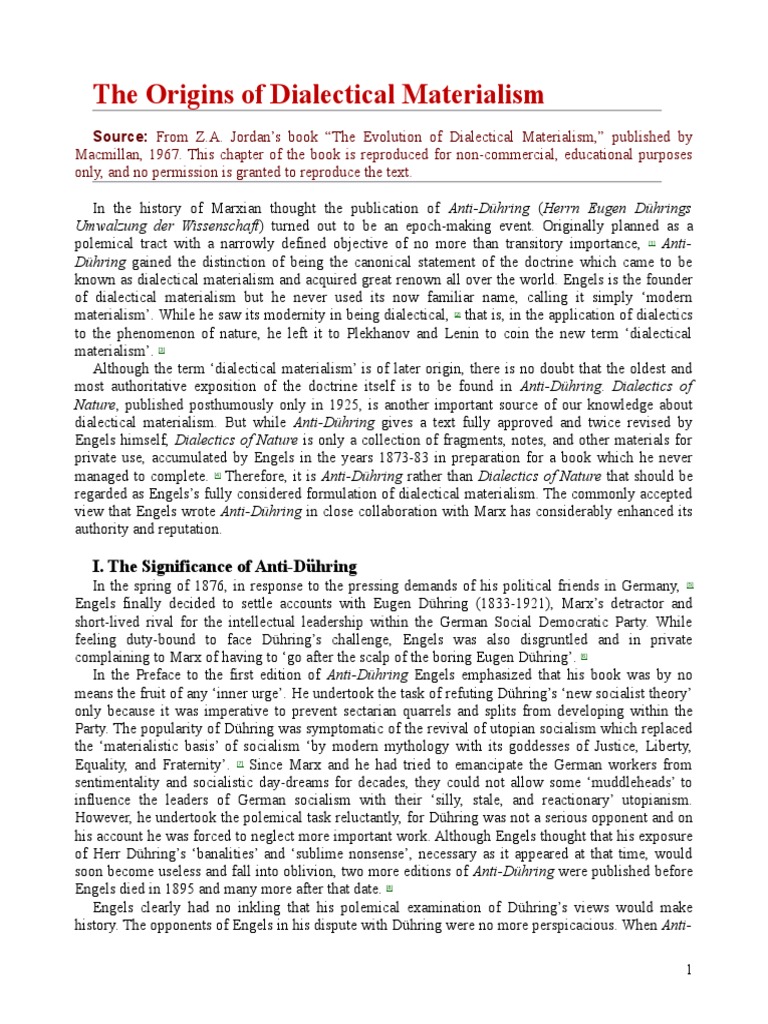 Origins of Dialectical Materialism | PDF | Karl Marx | Materialism