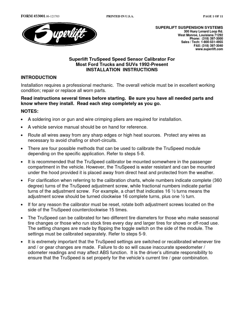 Calibrating a Speed Sensor Module: Detailed Instructions for Installing ...