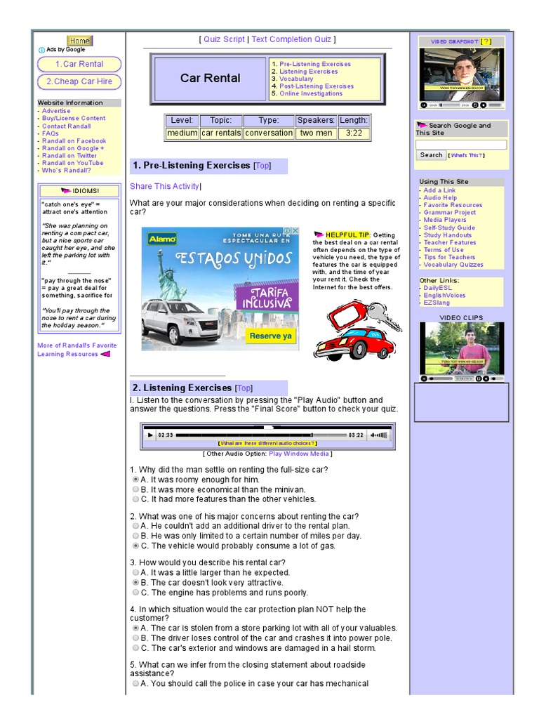 Car Rental: 1. Pre-Listening Exercises | PDF | Car Rental | Ad Words