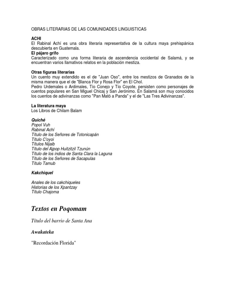 Obras Literarias de Las Comunidades Linguisticas | PDF