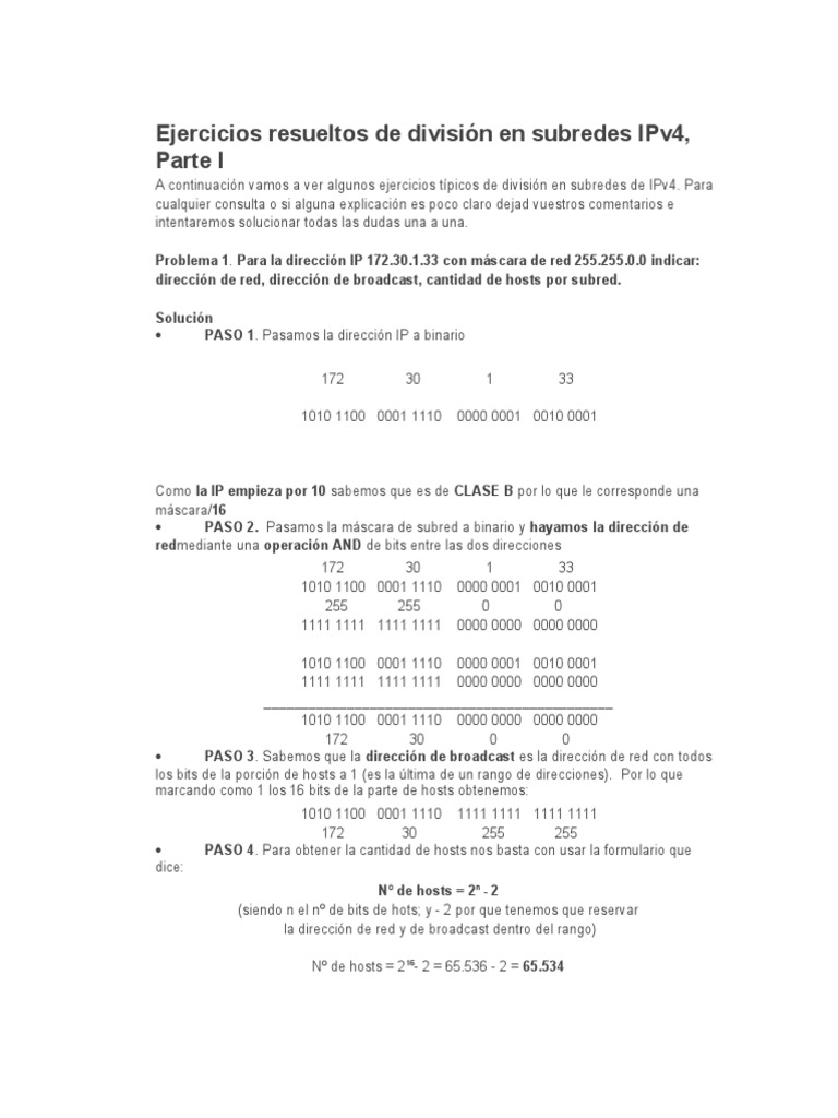 Ejercicios Resueltos de Division en Subredes IPv4 | PDF | Dirección IP | Protocolos de internet