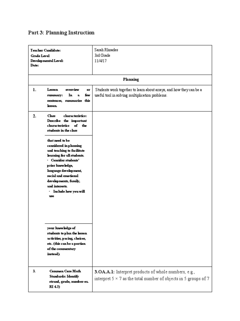 Sarah Rhoades-Arrays Lesson Plan | PDF | Educational Assessment ...