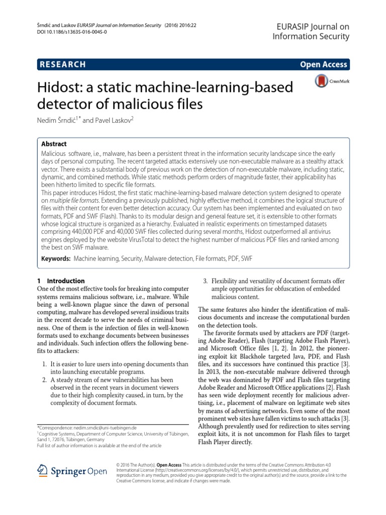 Hidost A Static Machine-Learning-Based Detector of Malicious Files | Download Free PDF ...