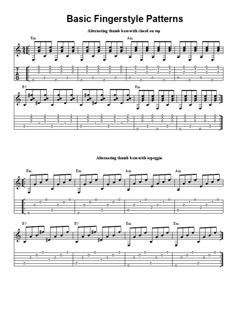 Basic Fingerstyle Patterns | PDF | Popular Music | American Styles Of Music