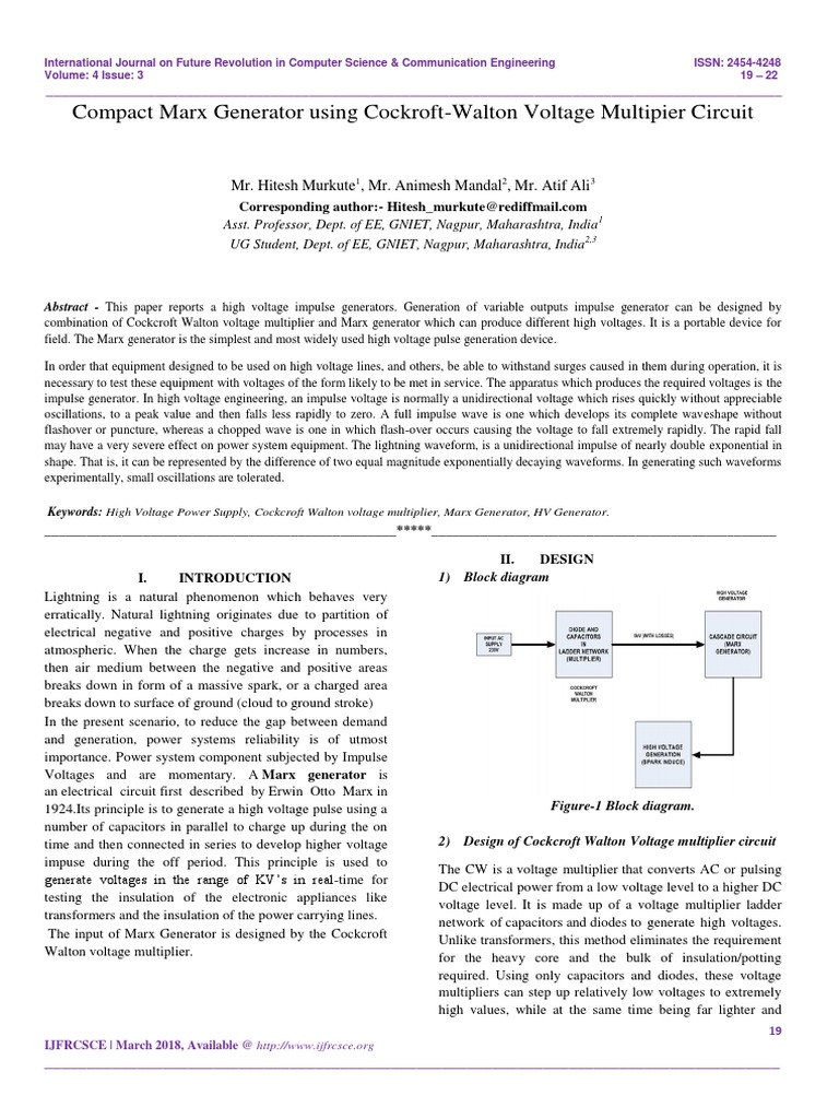 Compact Marx Generator Using Cockroft-Walton Voltage Multipier Circuit ...