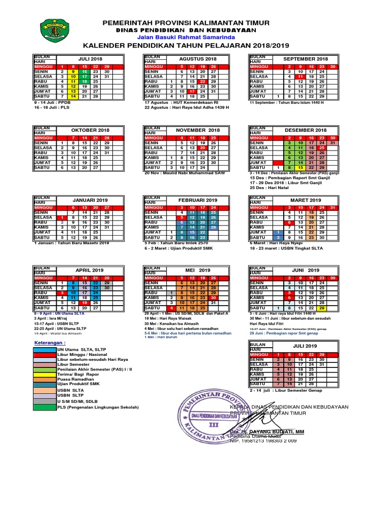 Kalender Pendidikan Kaltim 2018-2019 - SMK NU Balikpapan | PDF