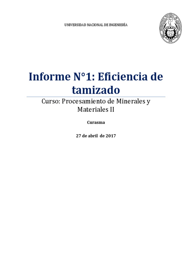 Primer Informe Eficiencia Tamizado | PDF | Minerales | Materiales naturales