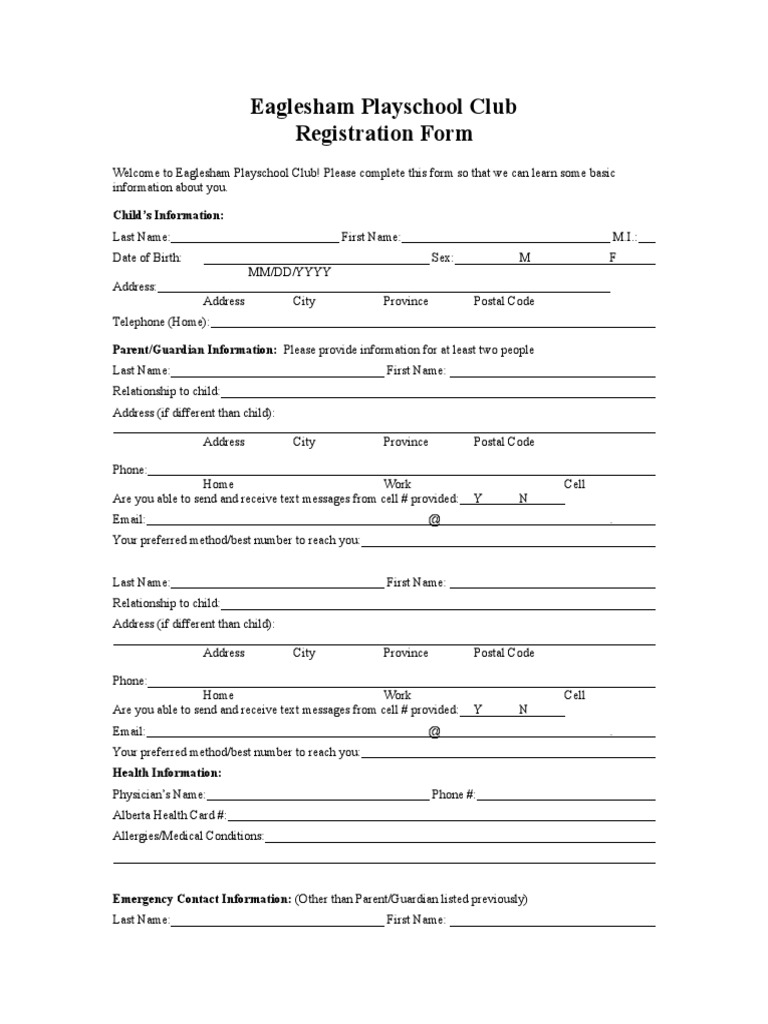 EPC Registration Form | PDF | Preschool | Legal Guardian