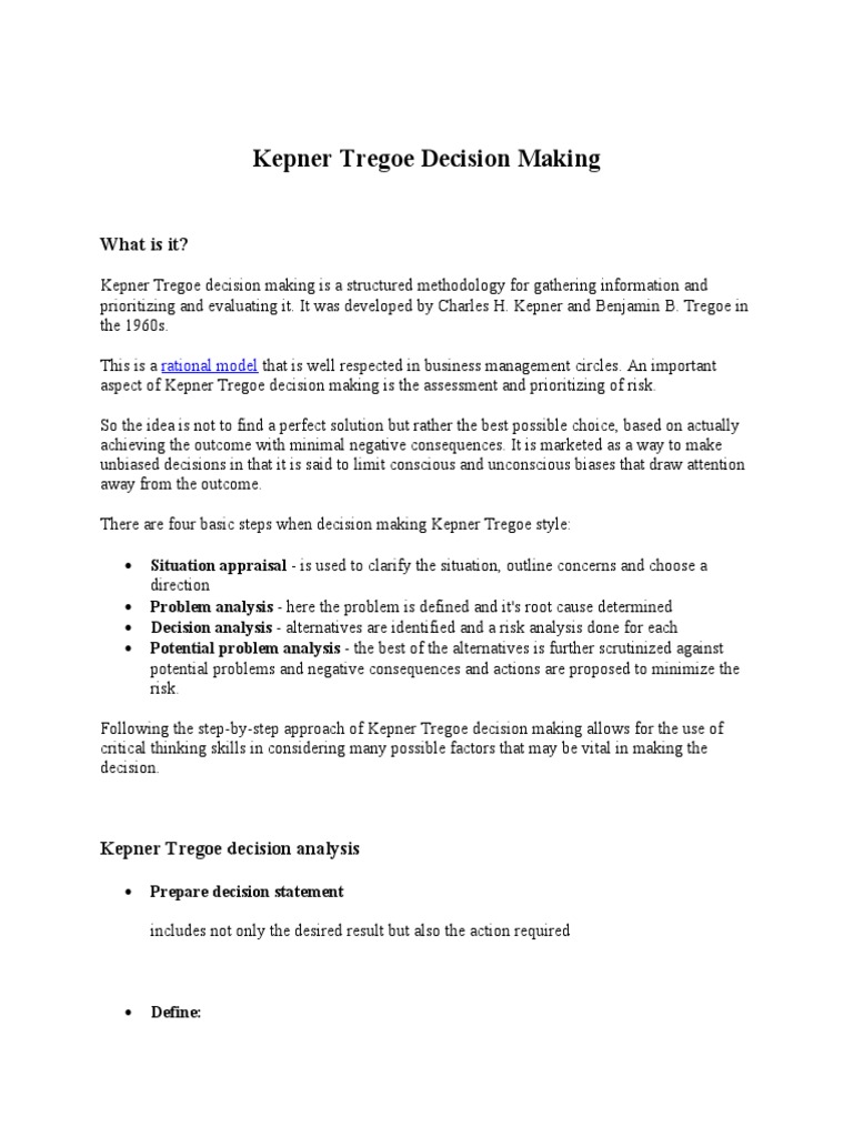 Kepner Tregoe Decision Making | PDF | Decision Making | Risk