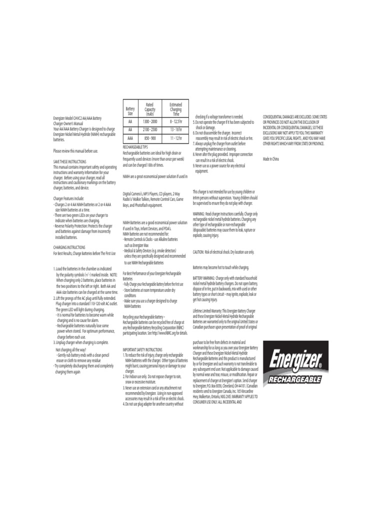 Baterías Instructions | PDF | Batería (electricidad) | Cargador de batería