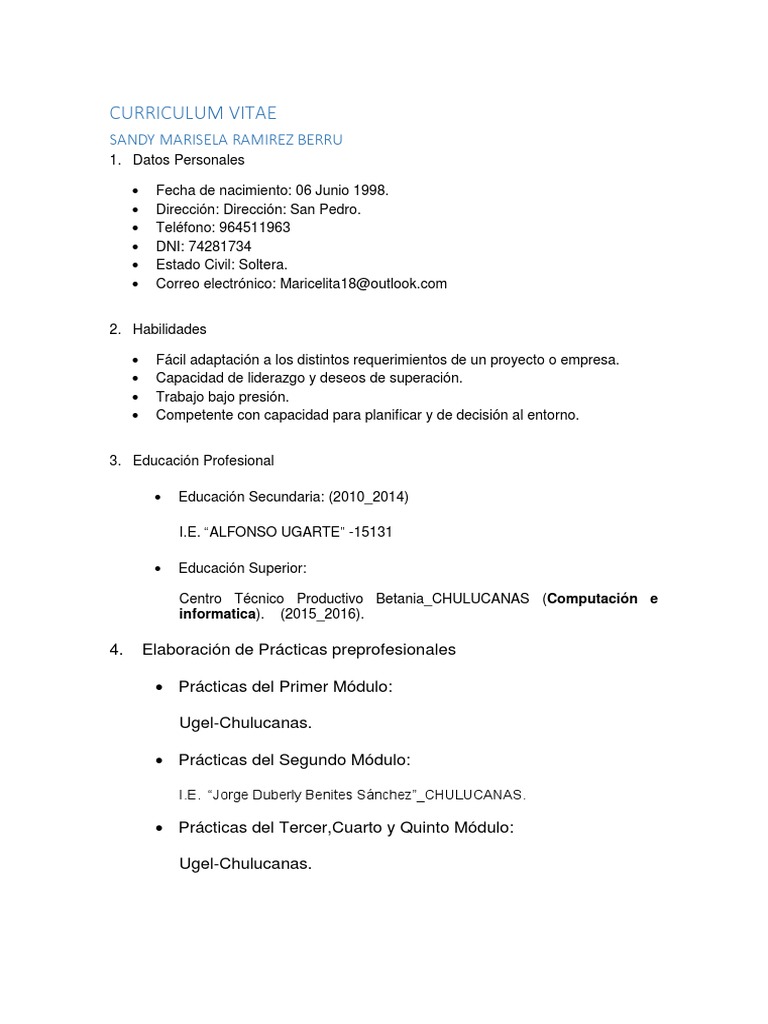 Curriculum Vitae: Sandy Marisela Ramirez Berru | PDF