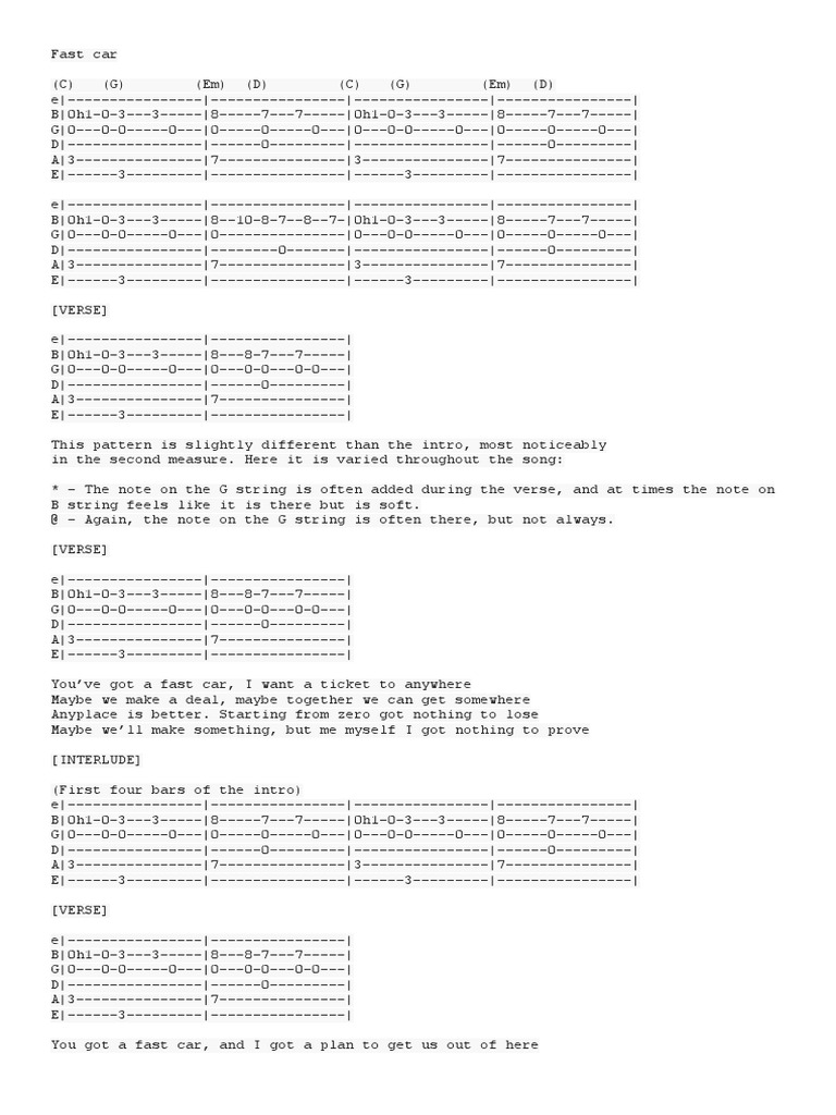 Guitar Chords Fast Car
