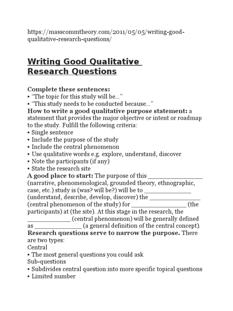 Writing Purpose Statement and Research Questions | PDF | Qualitative ...