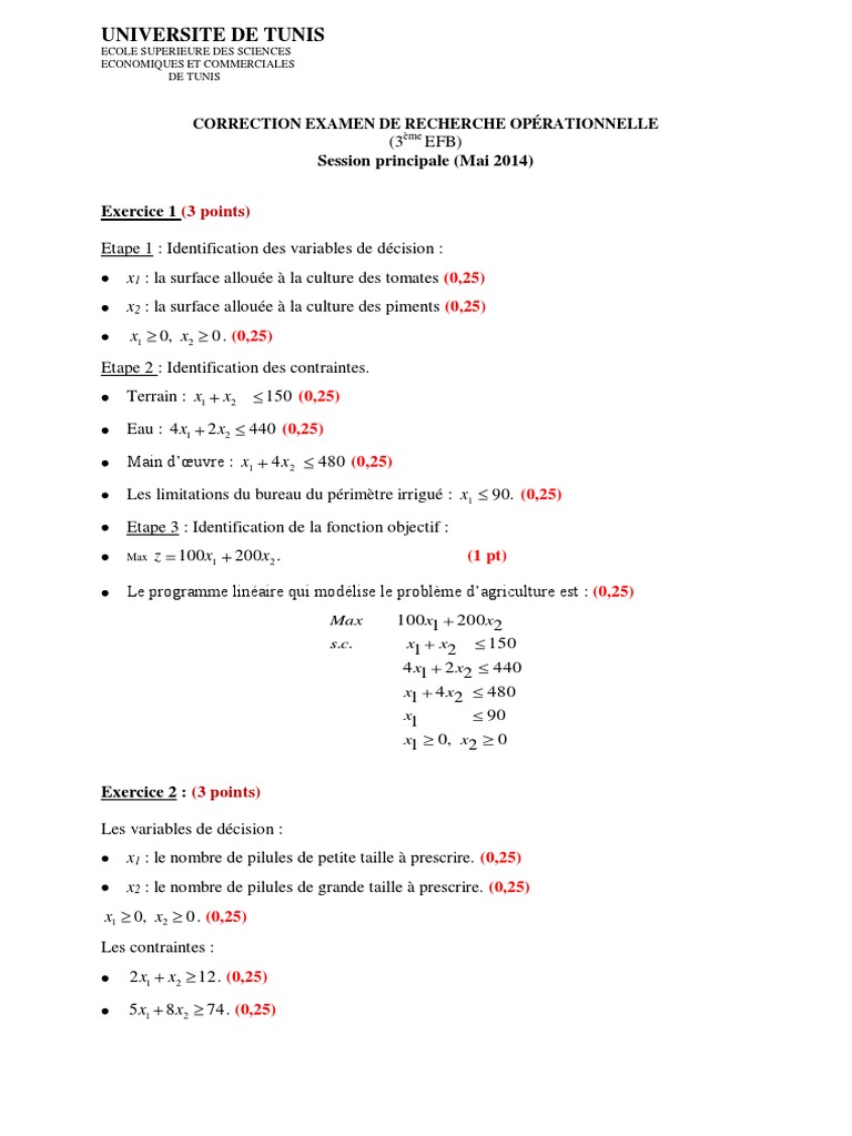 Correction Examen Recherche Opérationnelle | PDF | Optimisation linéaire | Mathématiques de l ...