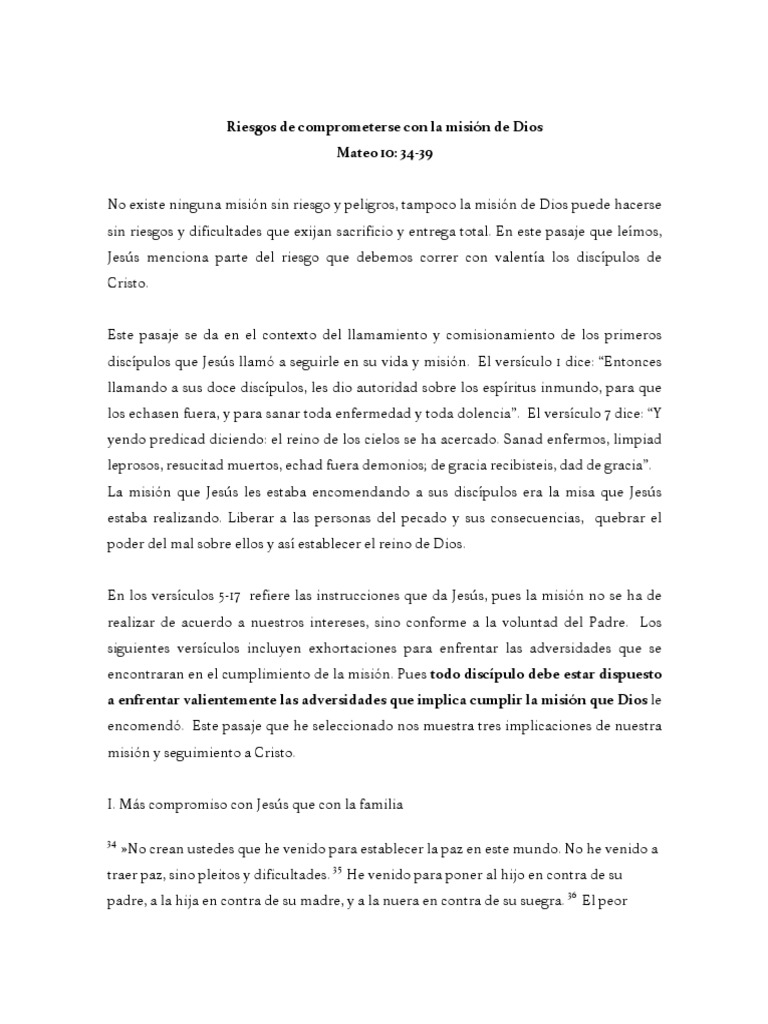 Riesgos de Comprometerse Con La Misión de Dios | PDF | Cristo (título ...