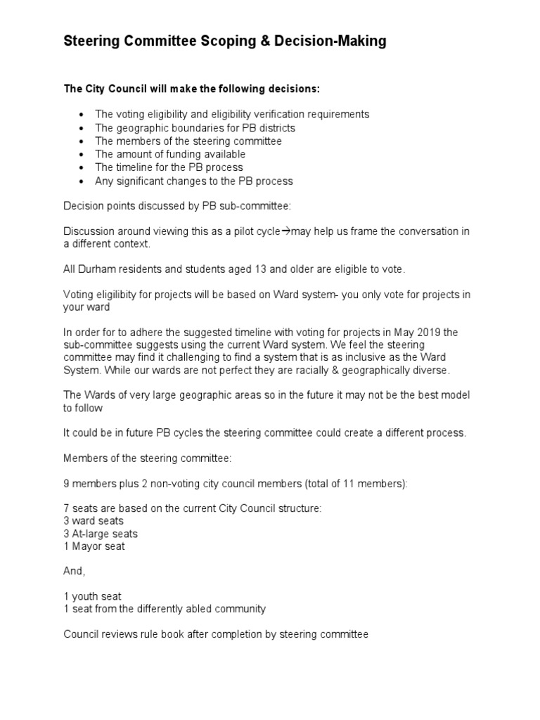 PB Committee Scoping Memo - 5-21-2018 | PDF | Committee | Public Sphere