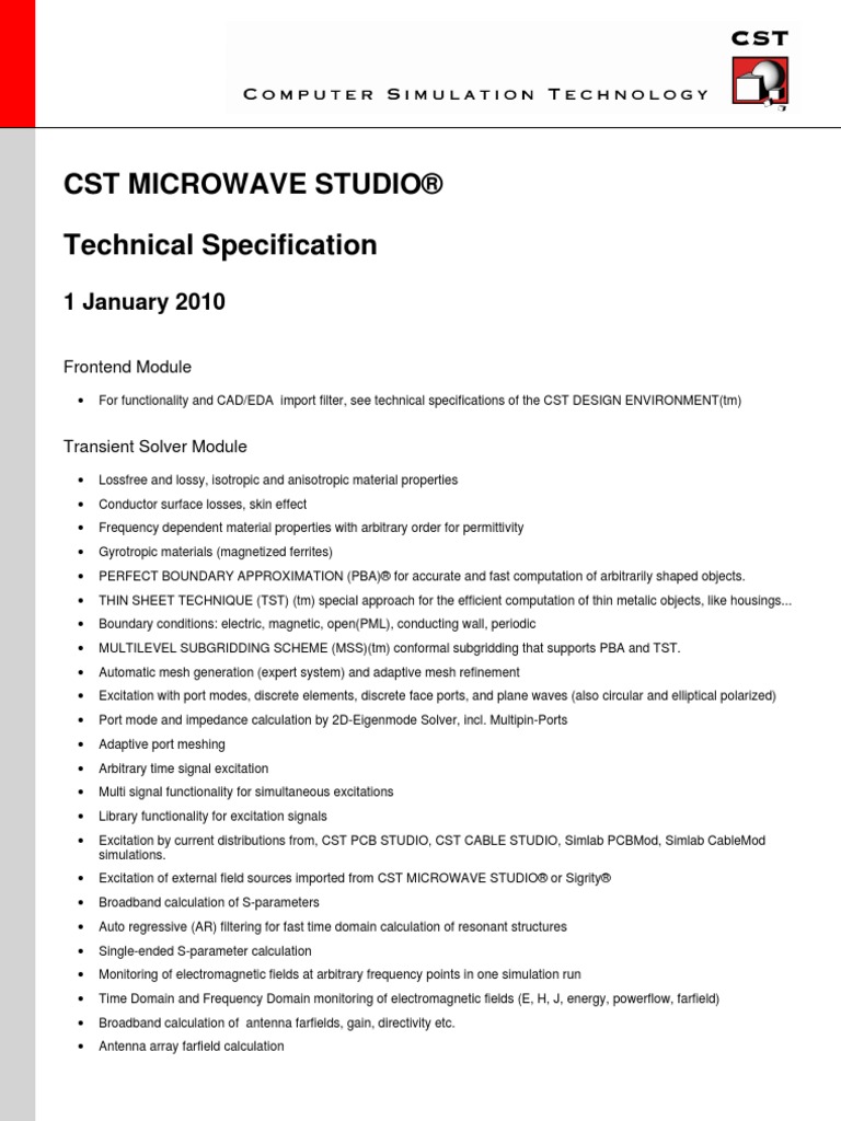 CST MWS - TechnicalSpec | PDF | Antenna (Radio) | Normal Mode
