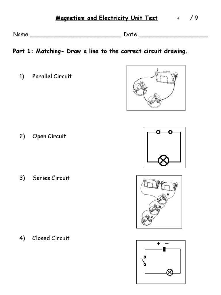 Name - Date - : Magnetism and Electricity Unit Test + / 9 | PDF