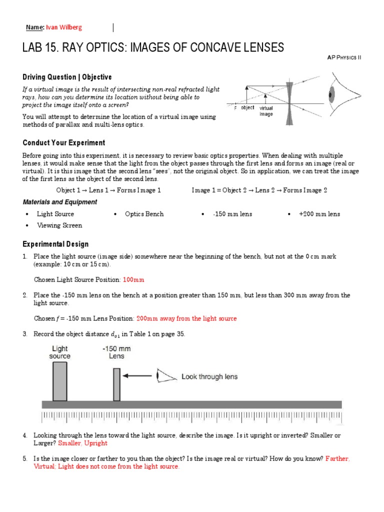 AP Physics II: Concave Lens Experiment | PDF | Lens (Optics) | Optics