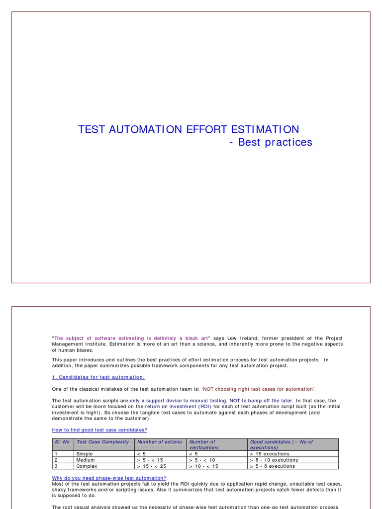 Test Automation Effort Estimation Pdf Software Framework Automation