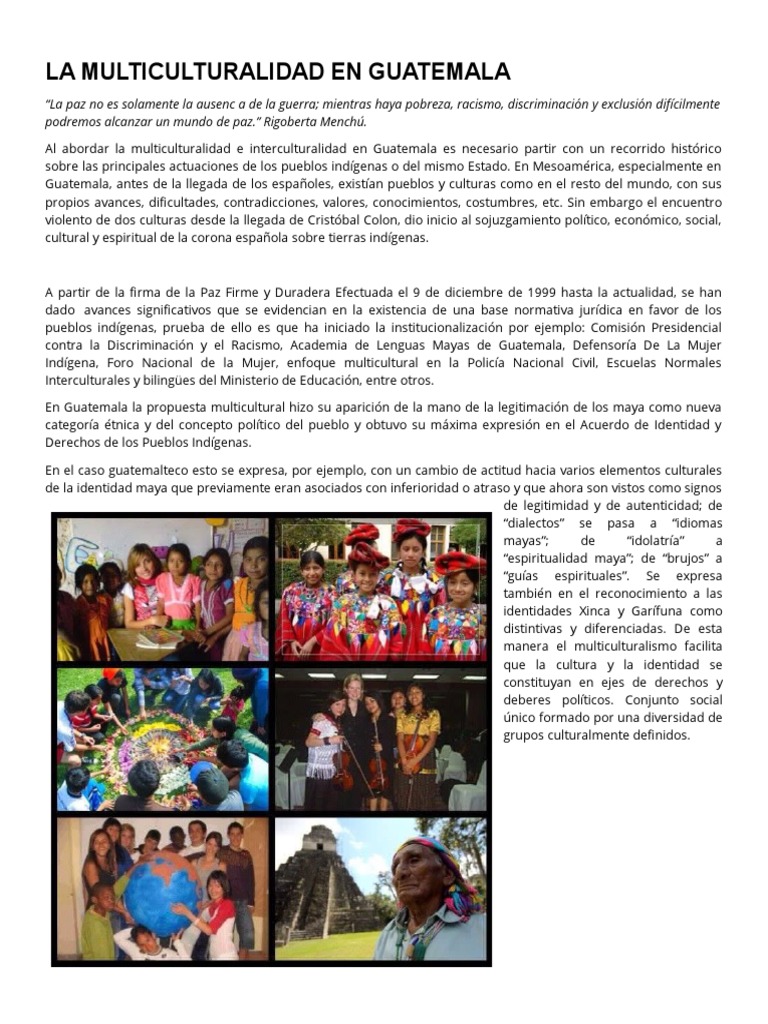 La Multiculturalidad en Guatemala | PDF | Multiculturalismo | Guatemala
