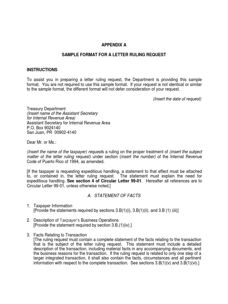 Appendix A Sample Format For A Letter Ruling Request | PDF | Internal ...