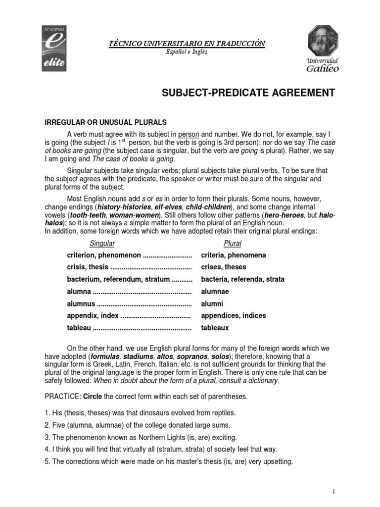 308 Subject-Pred Agreement | PDF | Grammatical Number | Plural