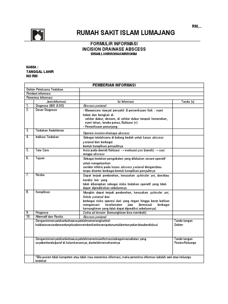 Rumah Sakit Islam Lumajang: Formulir Informasi Incision Drainase ...