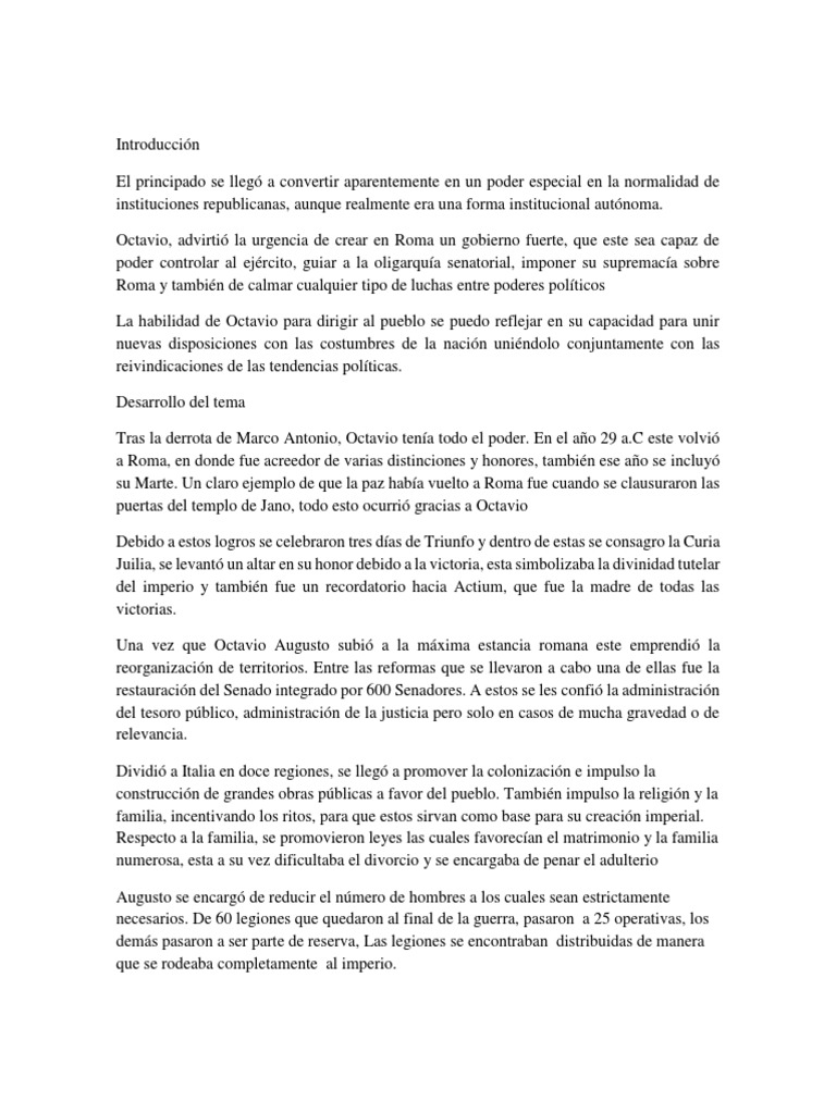 El Principado Romano y su Estructura | PDF | Augusto | Roma antigua