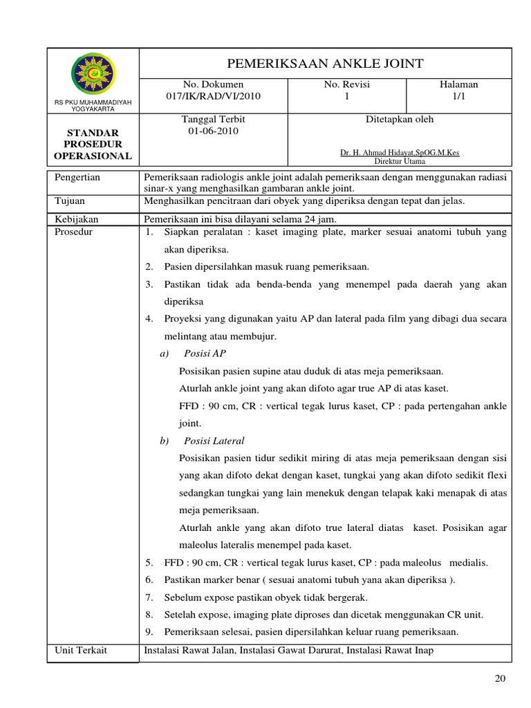 Pemeriksaan Ankle Joint: Standar Prosedur Operasional | PDF