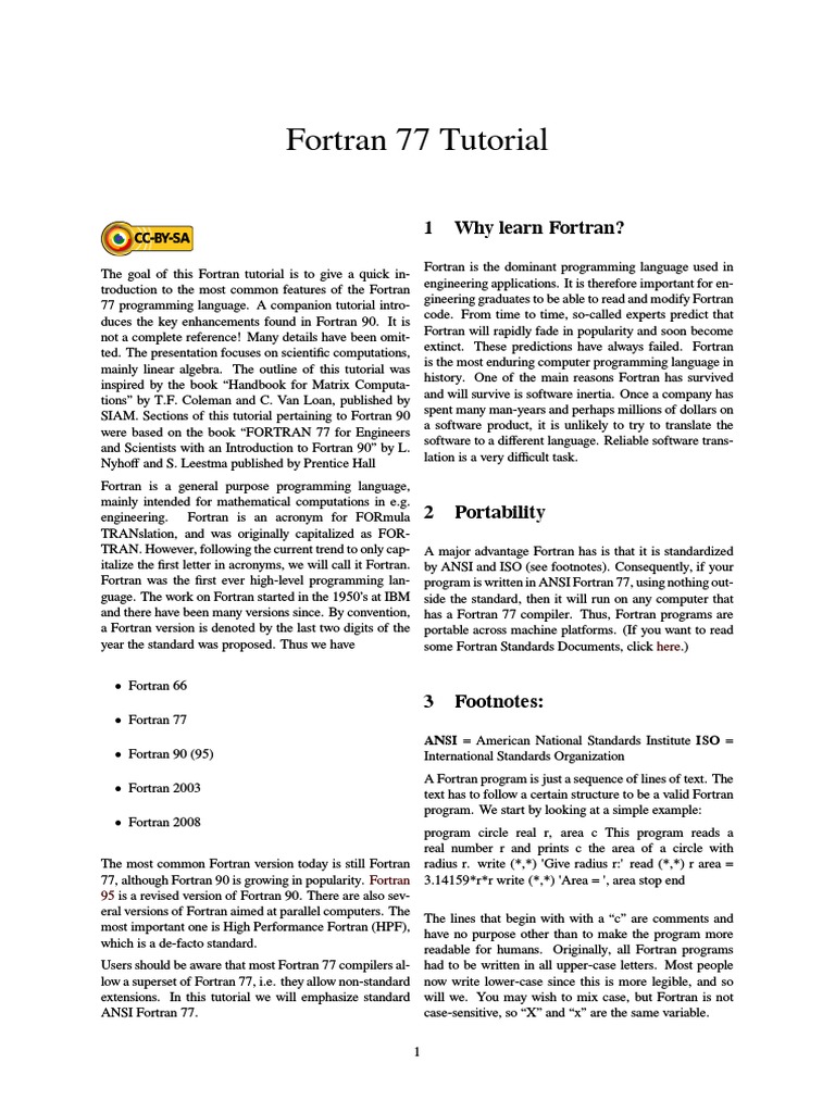 Fortran 77 Tutorial | Download Free PDF | Subroutine | Array Data Structure Fortran 77 Tutorial | Download Free PDF | Subroutine | Array Data Structure