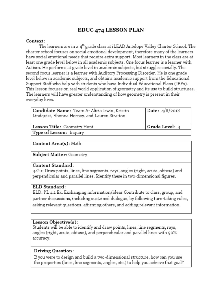 Math Inquiry Lesson | PDF | Angle | Educational Assessment