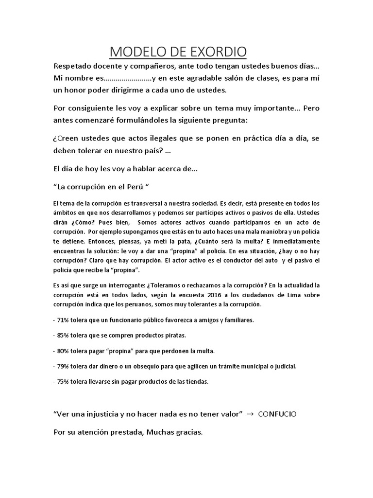 Modelo de Exordio | PDF | Corrupción política | Prácticas corruptas