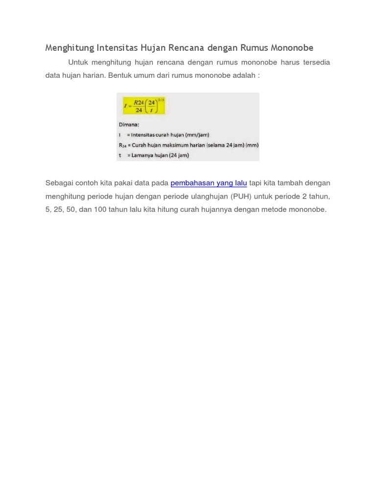 Menghitung Intensitas Hujan Rencana Dengan Rumus Mononobe | PDF