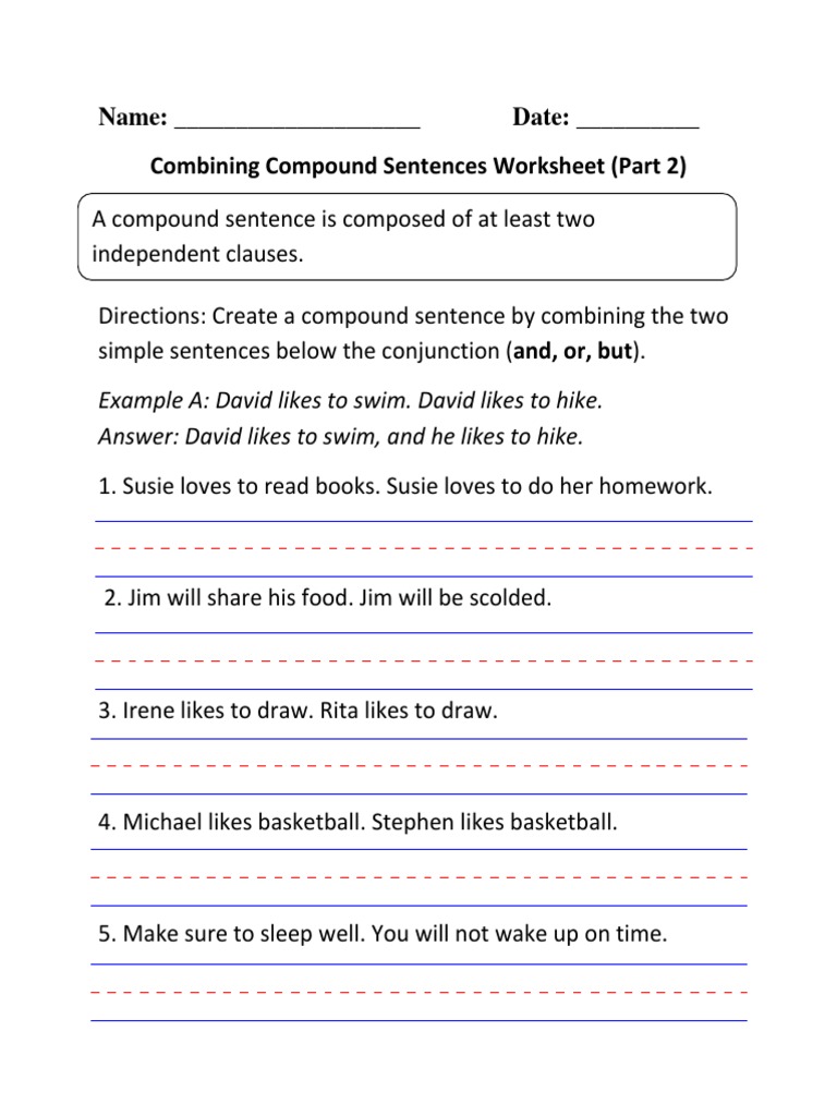 Compound Sentences Writing Worksheet | PDF