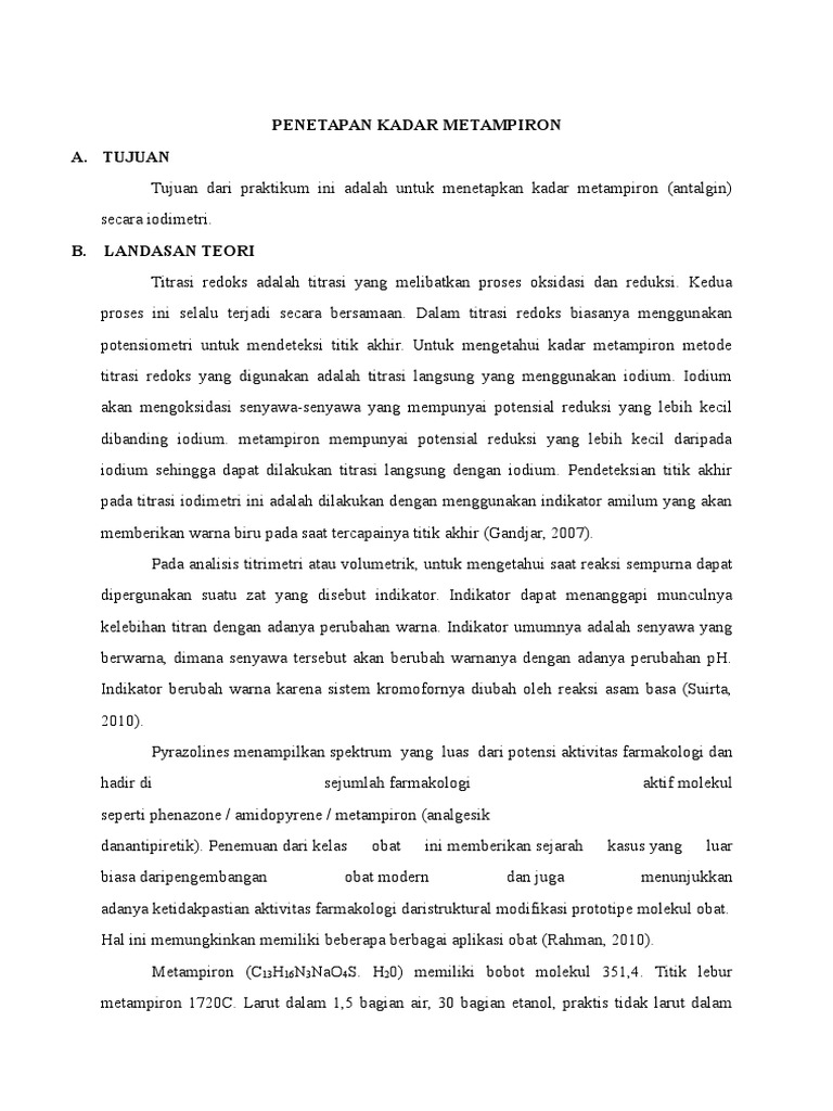 Penetapan Kadar Metampiron | PDF