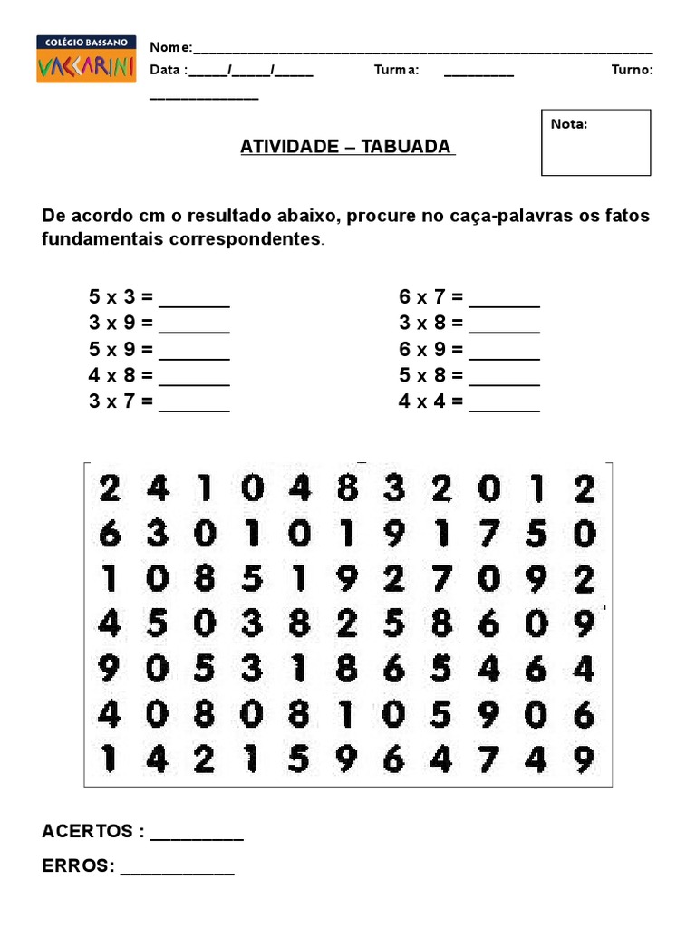 Ativ. 3 Tabuada - 6º Ano | PDF