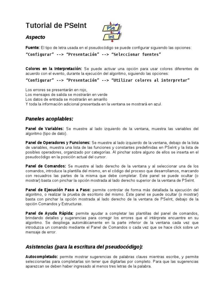 Tutorial de PSeInt | PDF | Algoritmos | Lenguaje de programación