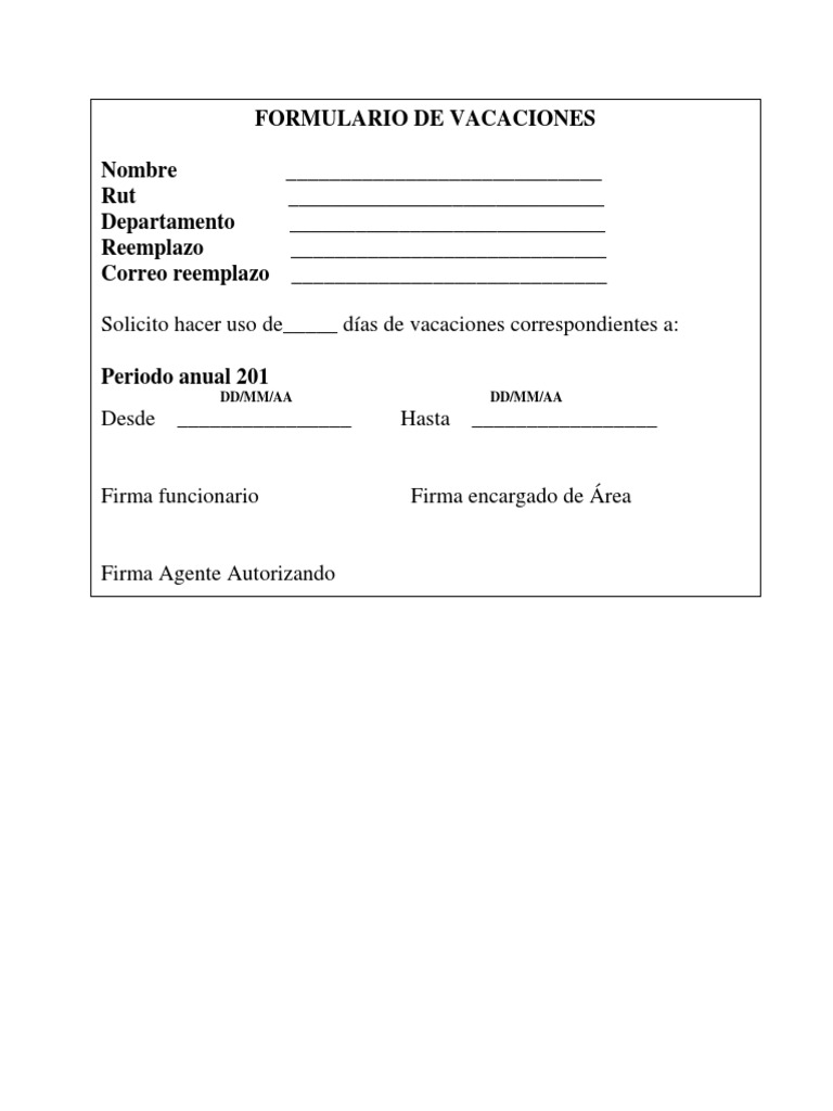 Formulario de Vacaciones | PDF