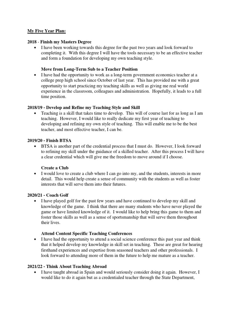 My Five Year Plan | PDF | Teachers | Change