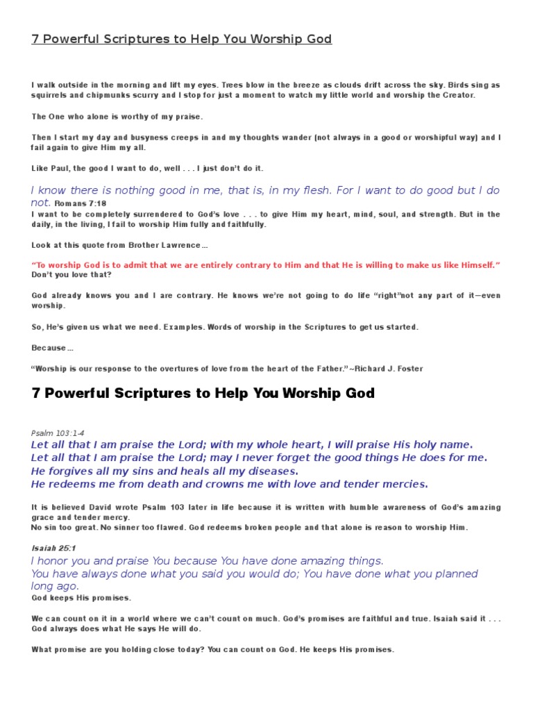 7 Scriptures for Worshiping God | PDF | God In Christianity | Psalms