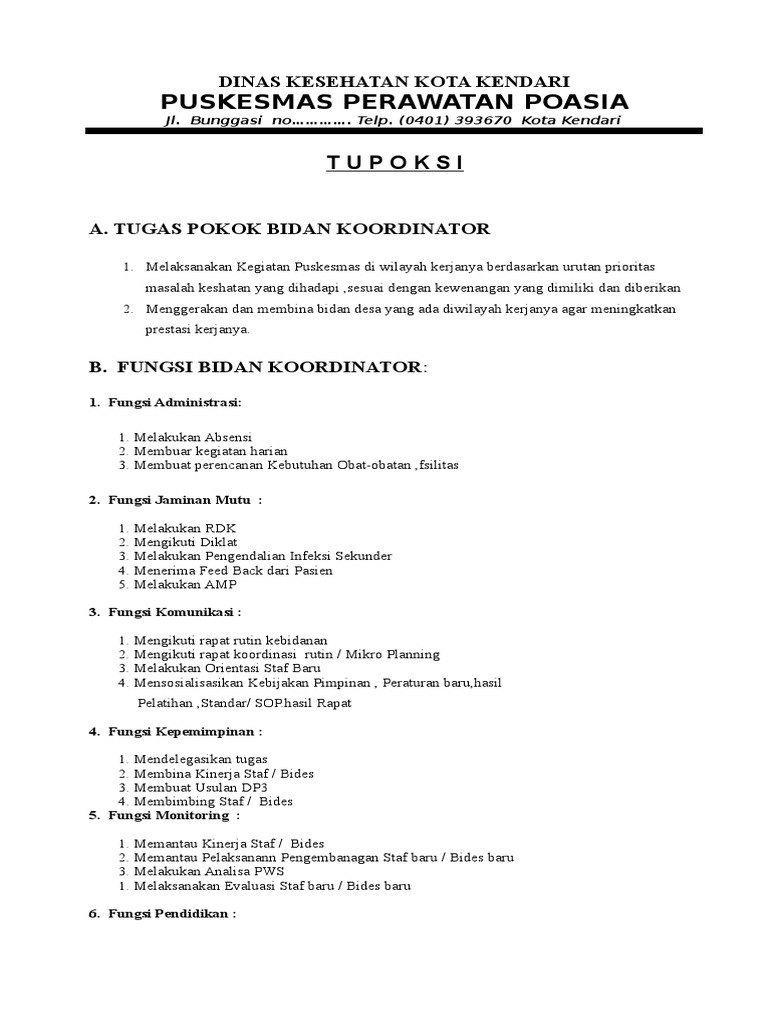 Tugas dan Fungsi Bidan di Puskesmas Poasia | PDF