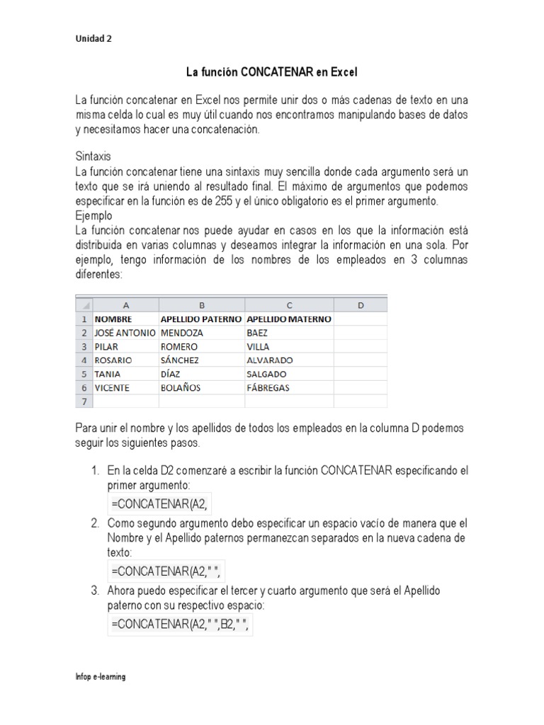 Lectura - La Funciã N CONCATENAR en Excel | PDF | Informática ...