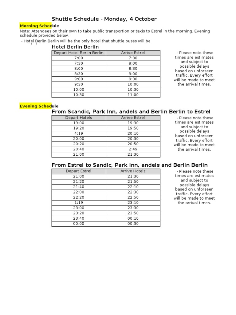 Hotel Shuttle Schedule For Posting 9.23 v3 | PDF