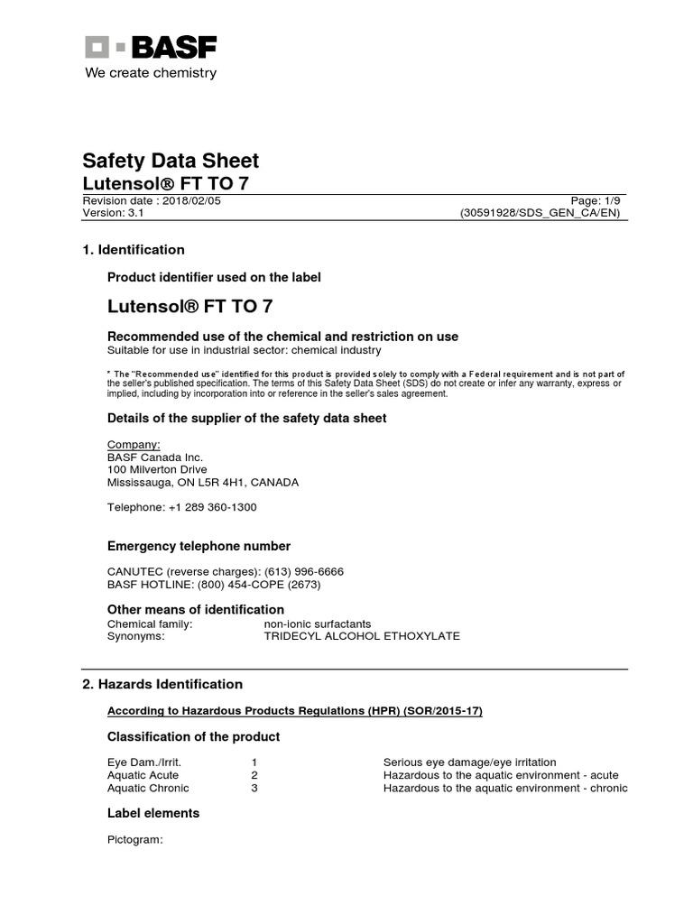 Lutensol FT to 7 | Toxicity | Firefighting