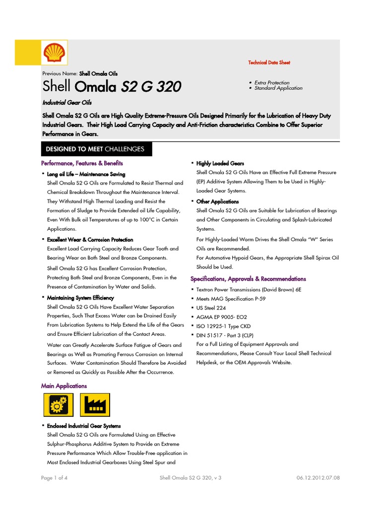 Shell Omala 320 Data Sheet | PDF | Gear | Materials