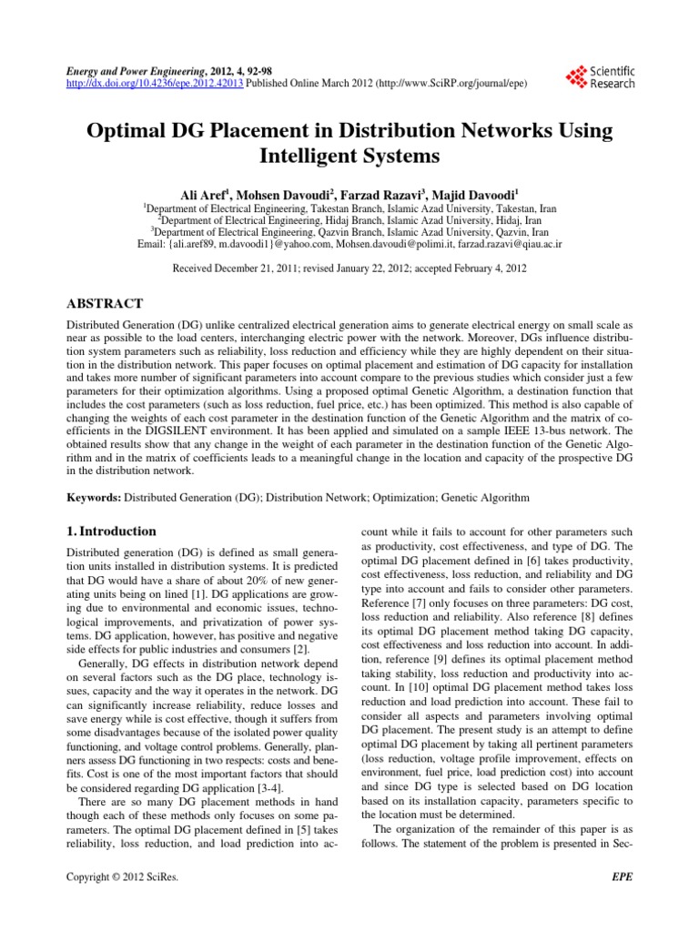 1 2012 Ali Aref 13-Node Data EPE20120200004 - 16904854 | PDF | Distributed Generation ...