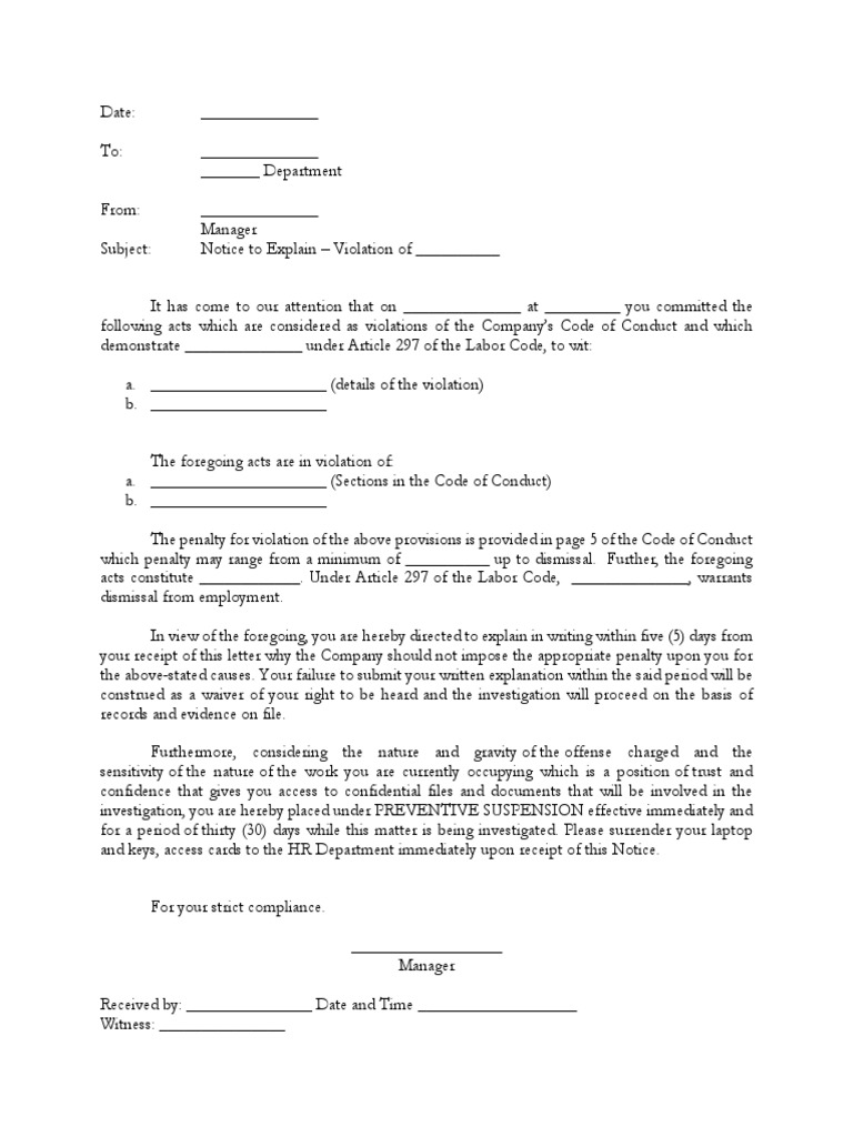 Sample NTE With Preventive Suspension | PDF
