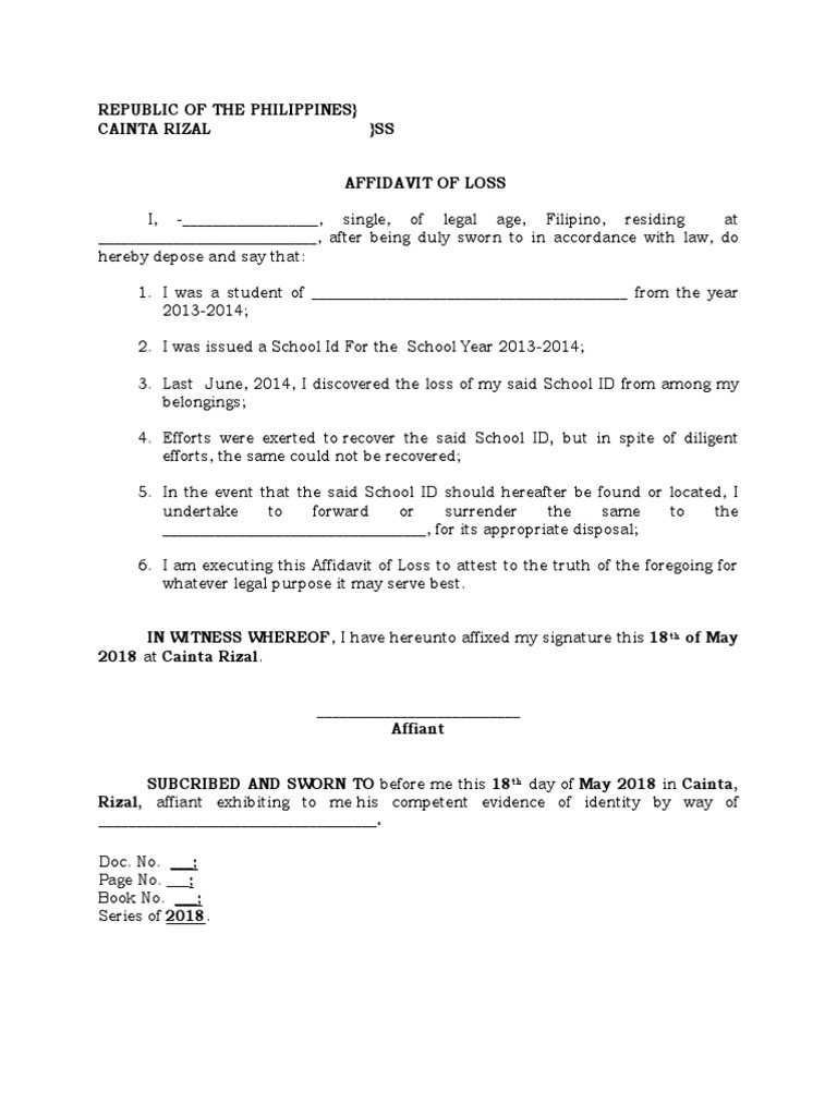 Affidavit of Loss Receipt | PDF