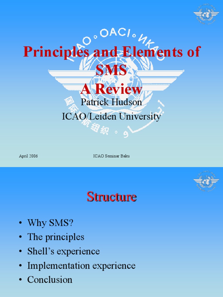 Principles and Elements of SMS A Review: Patrick Hudson ICAO/Leiden ...